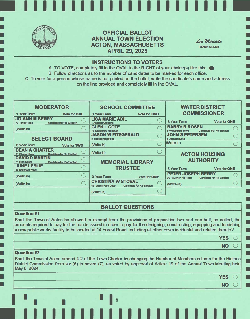 Who and what are on the ballot for the April 29 election? – The Acton ...